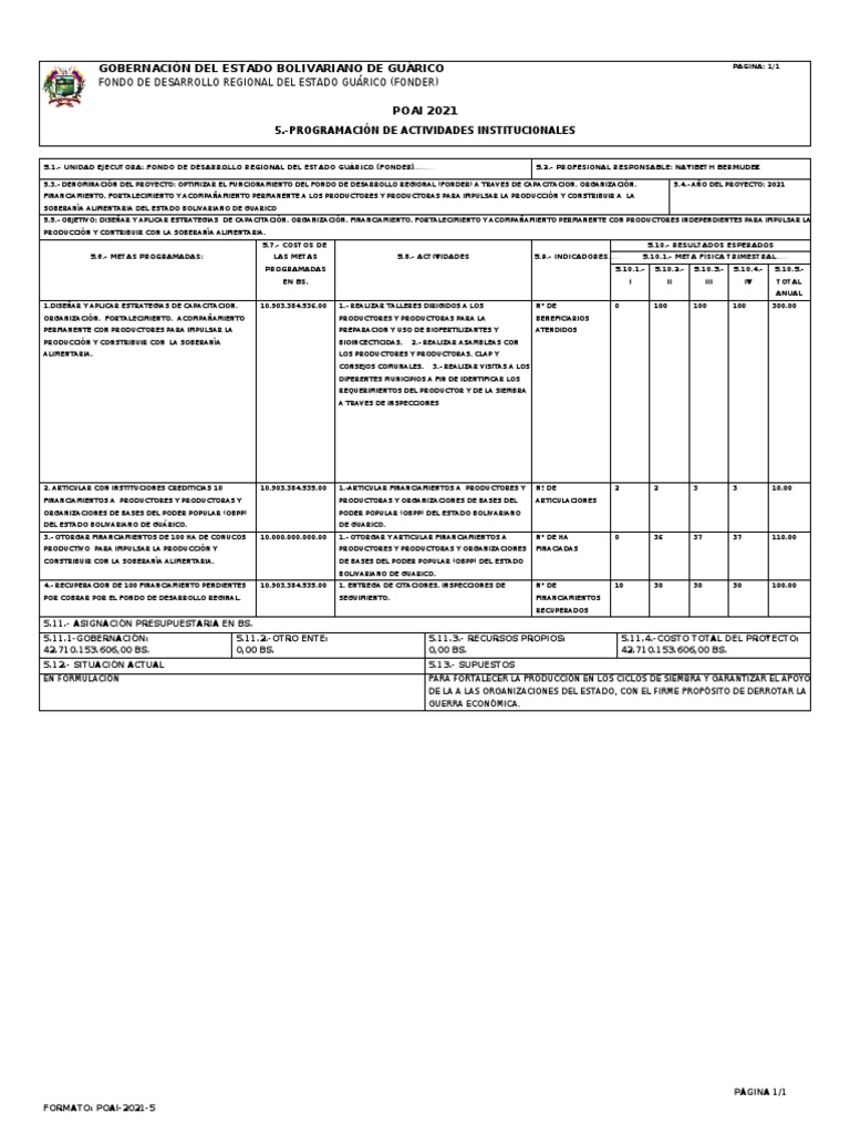 Formato Poai 2021 5 | PDF | Economias