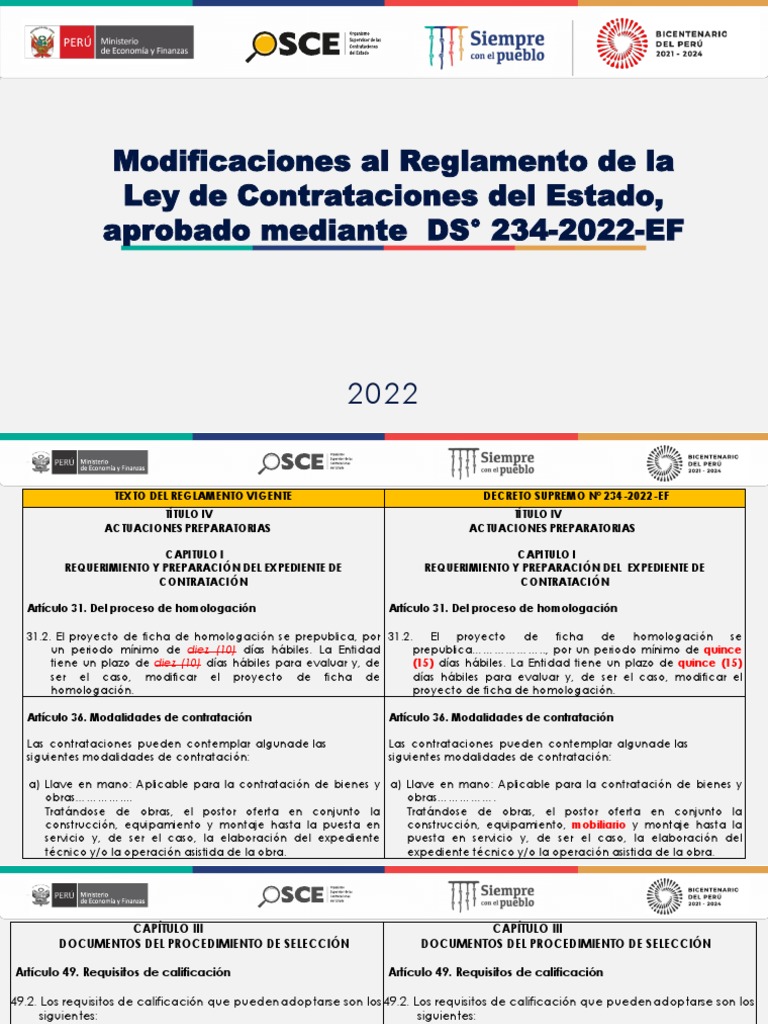 Modificaciones Al Reglamento de La Ley de Contrataciones Del Estado ...