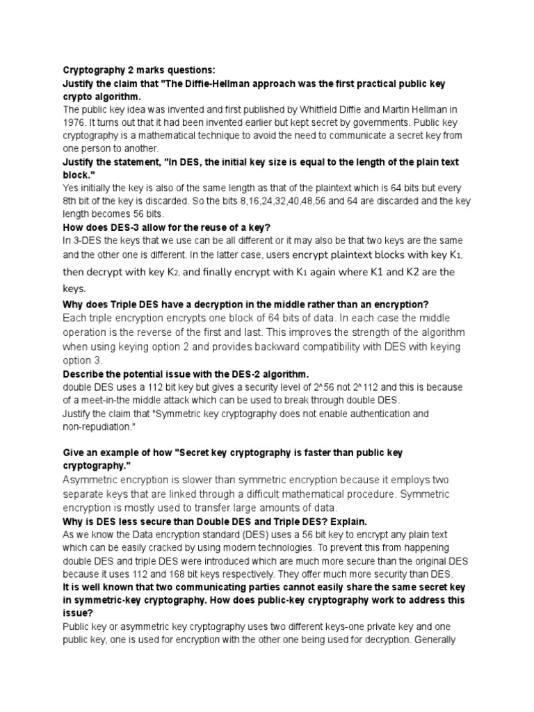 Cryptography Answers | Download Free PDF | Public Key Cryptography | Cryptography