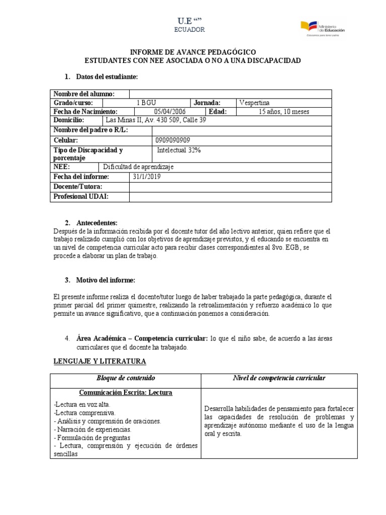 Formato Informe de Avance Pedagógico | PDF | Maestros | Aprendizaje
