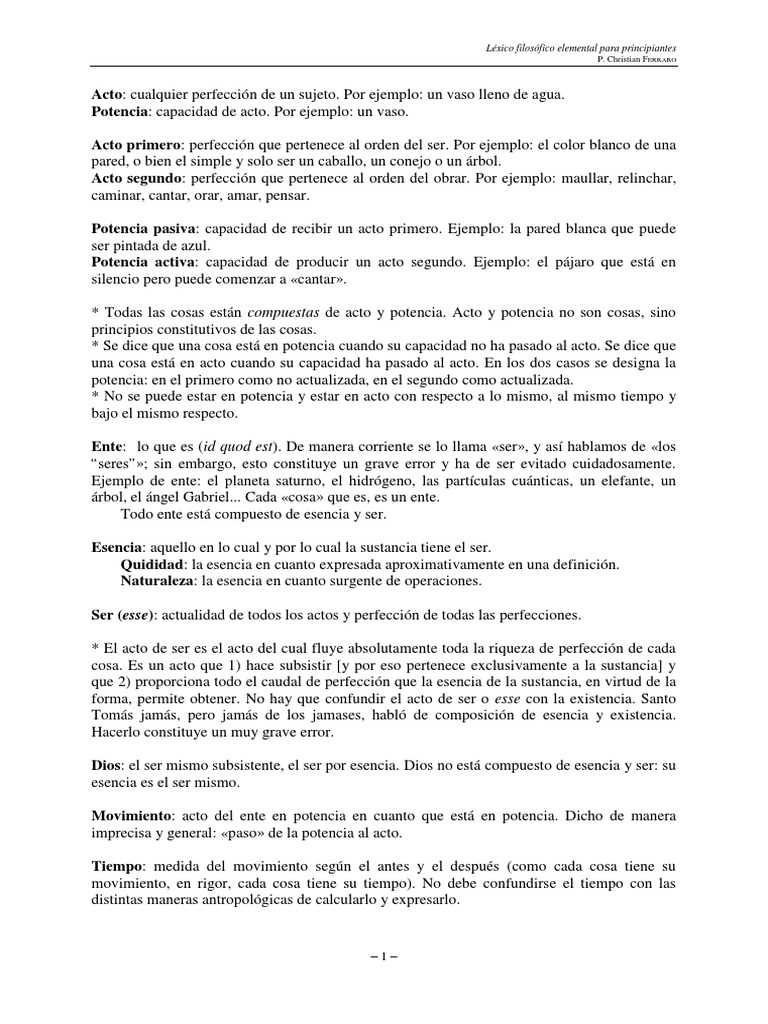 Léxico Filosófico Elemental. Christian Ferraro | PDF | Esencia | Teoría ...