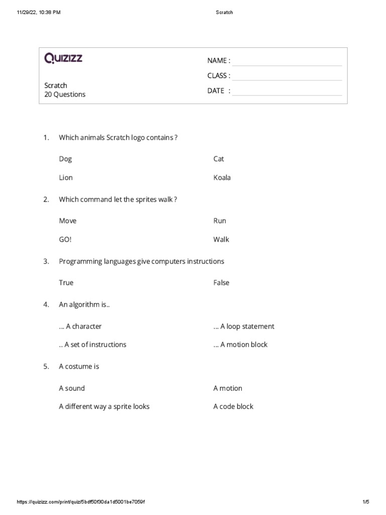 Scratch 20 Questions | PDF | Scratch (Programming Language) | Computer Programming