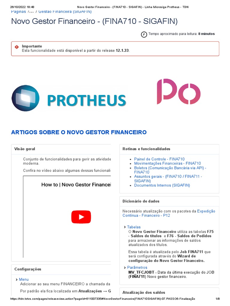 Novo Gestor Financeiro - (FINA710 - SIGAFIN) - Linha Microsiga Protheus ...