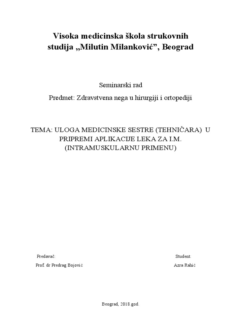 Intramuskularna Primena Leka | PDF