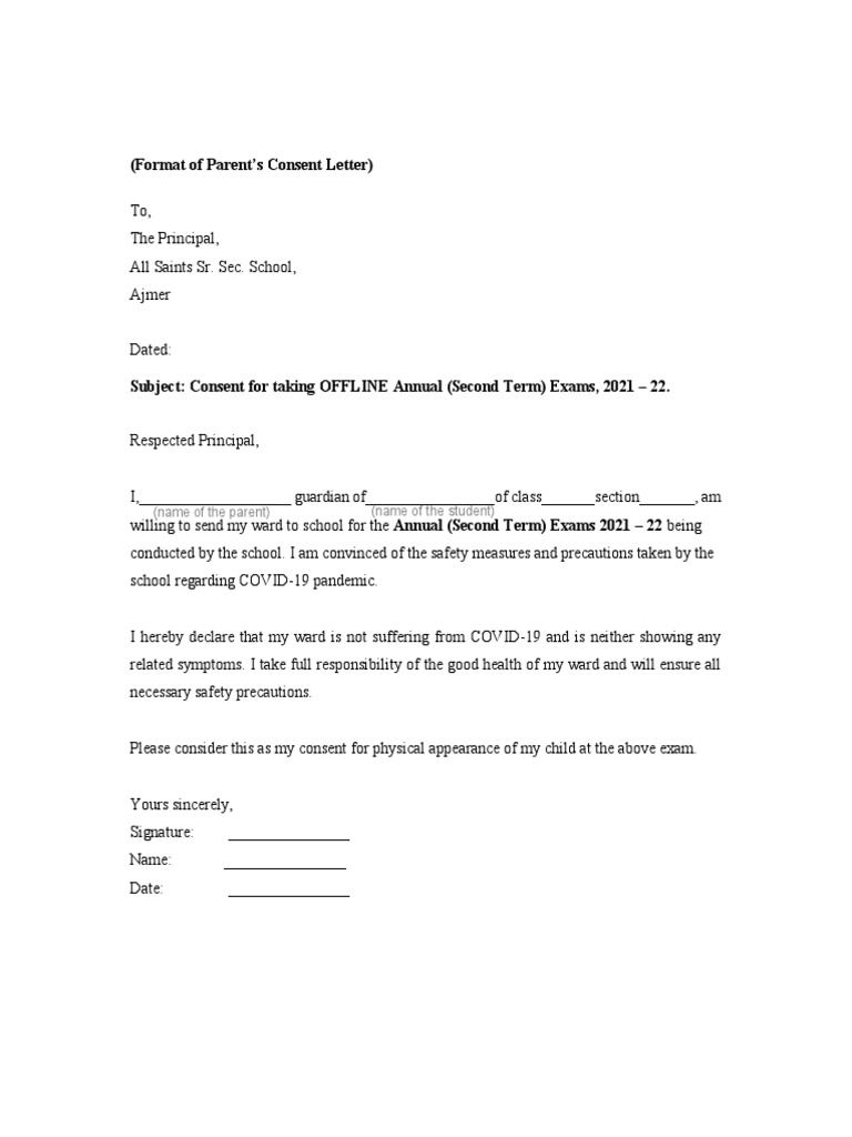 Parent Consent for School Exams | PDF