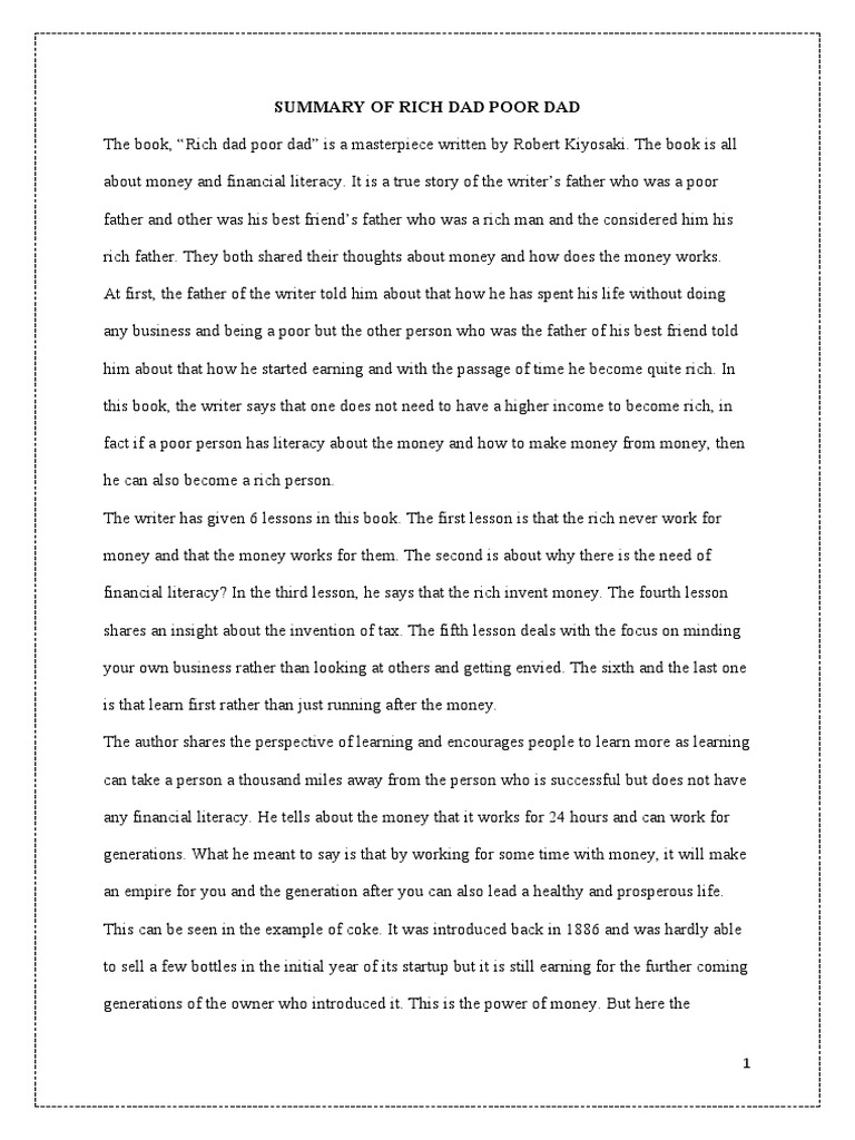 Rich Dad Poor Dad Summary | PDF | Rich Dad | Economies