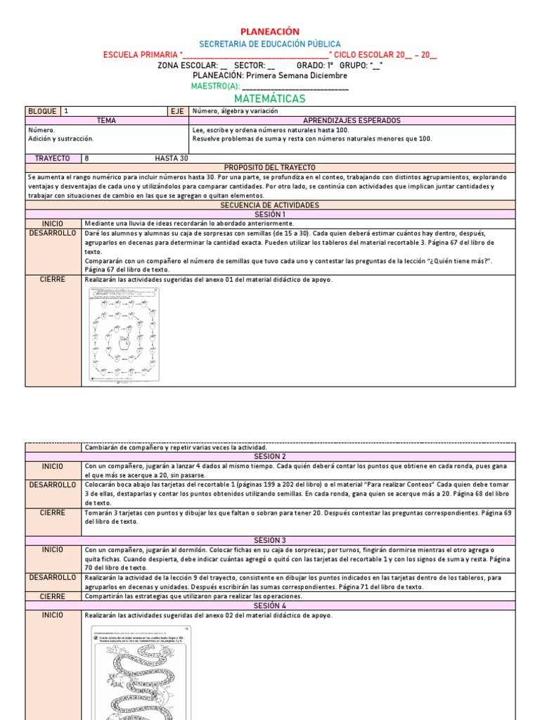 Planeación Matemáticas Primer Grado SEP - Diciembre Semana 1 | PDF ... Planeación Matemáticas Primer Grado SEP - Diciembre Semana 1 | PDF ...