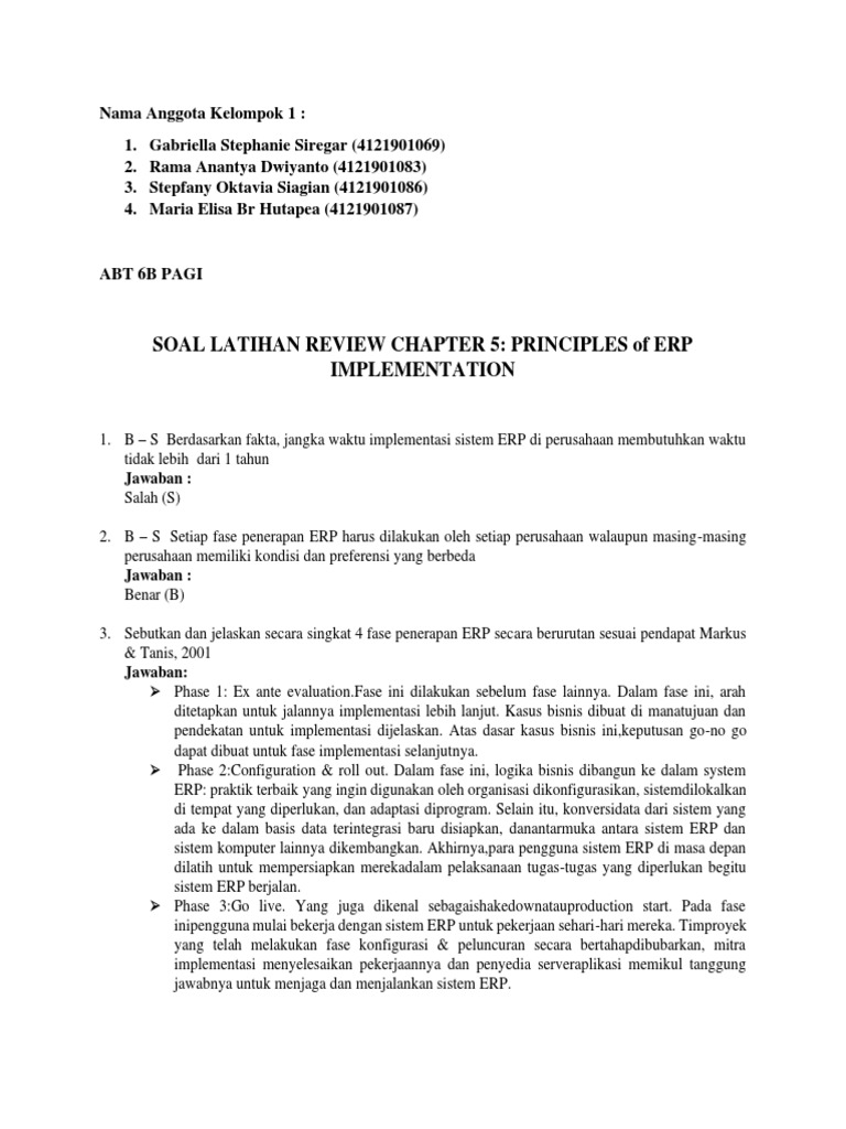 Soal Latihan Review Chapter 5 - Kel 1 Abt 6b Pagi | PDF