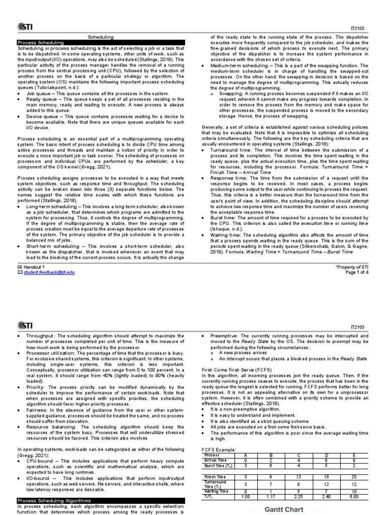 06 Handout 1 (PlatTech) | PDF | Scheduling (Computing) | Process (Computing)
