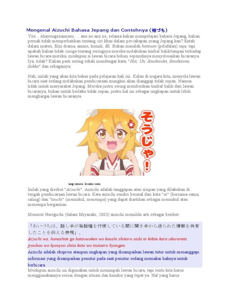 Aizuchi Bahasa Jepang | PDF