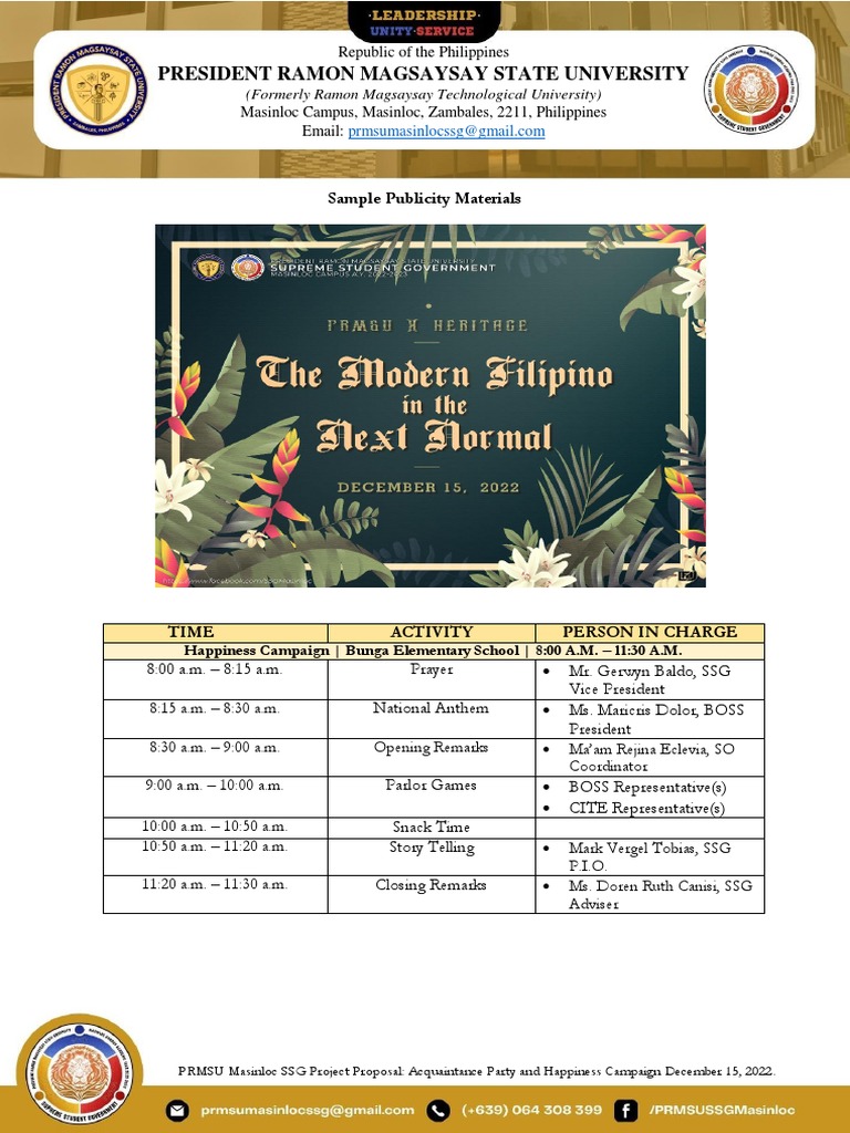 SSG Masinloc Project Proposal No. 1 Acquaintance Party and Happiness Campaign Program Flow Dec ...