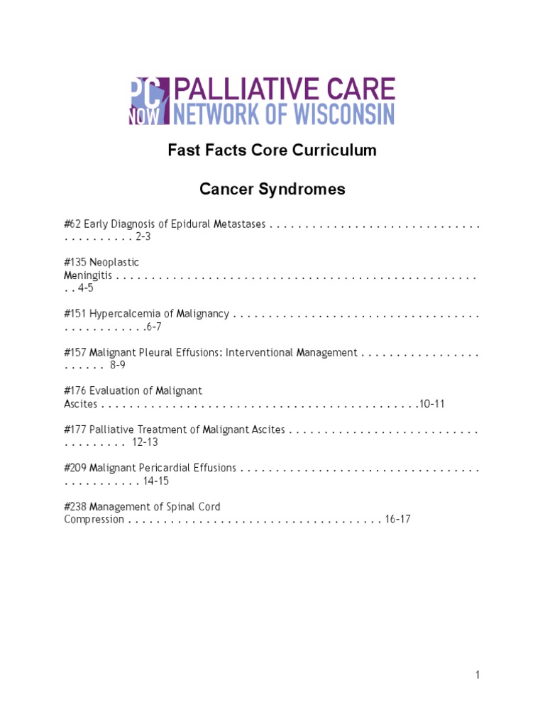 Palliative Network of Wisconsin Fast Facts | PDF | Cancer | Metastasis