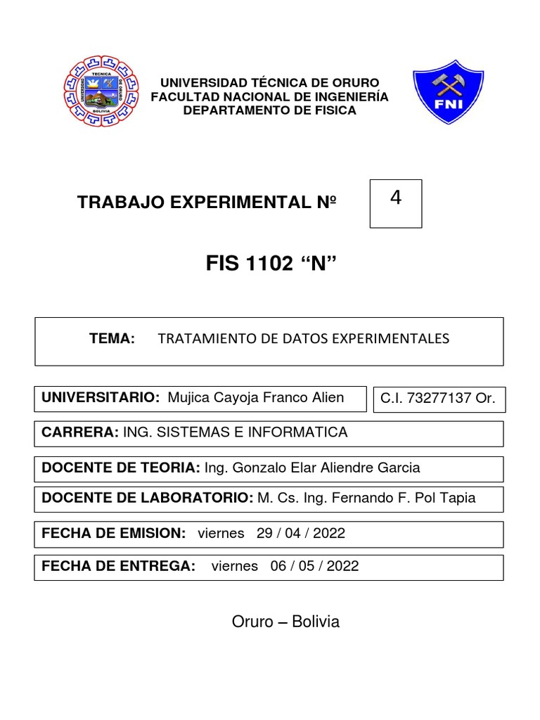 Lab Fis 2 Inf 4 | PDF | Pendiente | Geometría