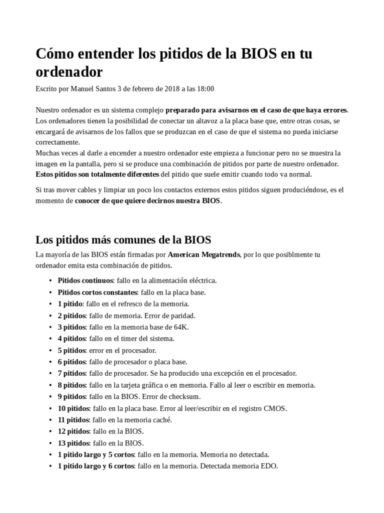 Codigos de Error Bios | PDF | Bios | Ingeniería Informática
