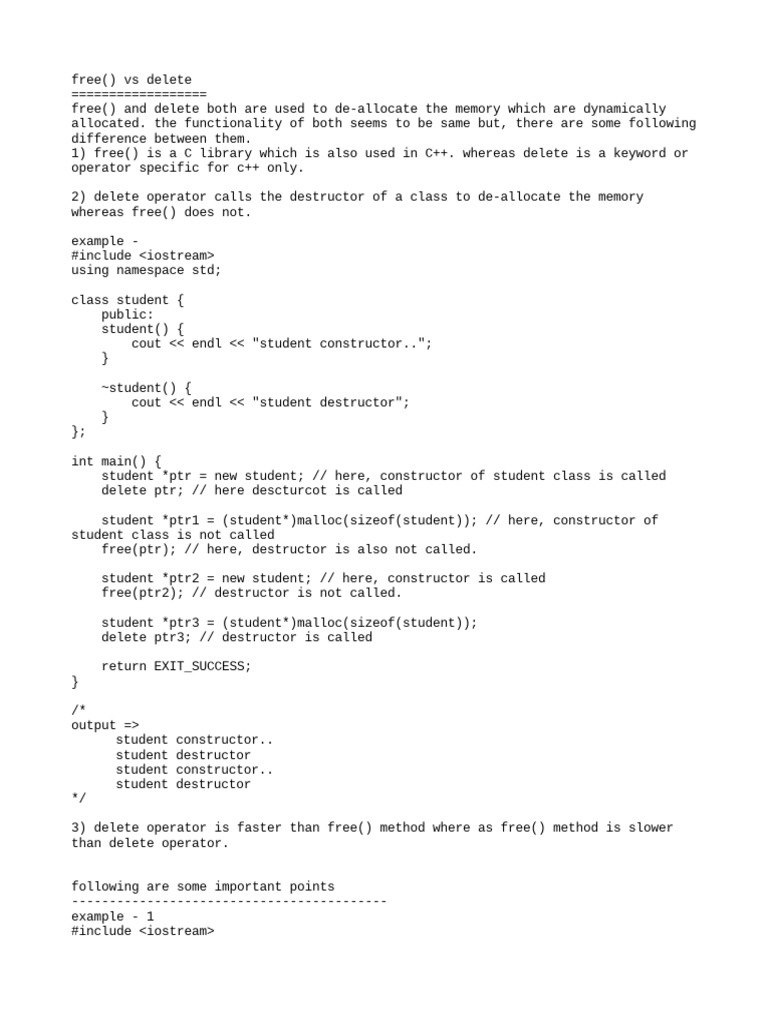 Free Vs Delete | Download Free PDF | Constructor (Object Oriented ...