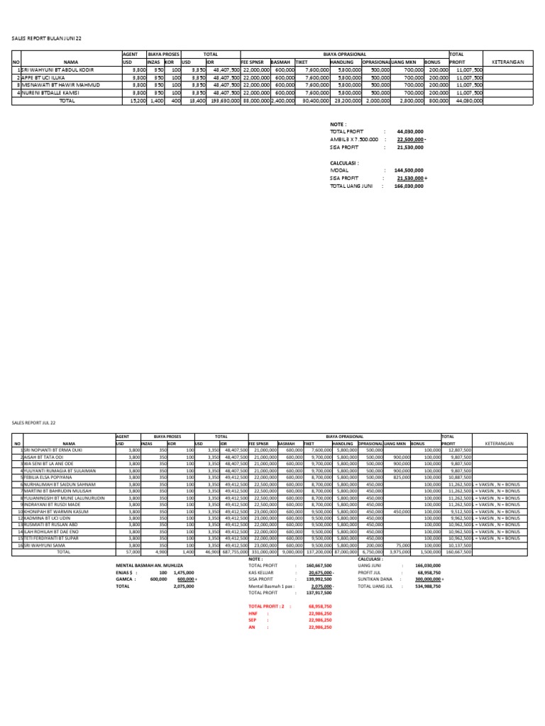 Sales Report Bulanan Salinan | PDF