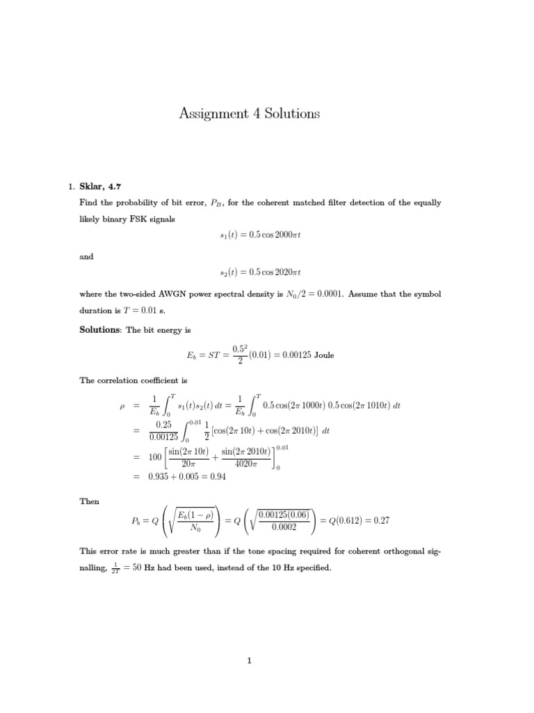 Assignment4 Solutions Chap6 | PDF | Applied Mathematics | Telecommunications Engineering