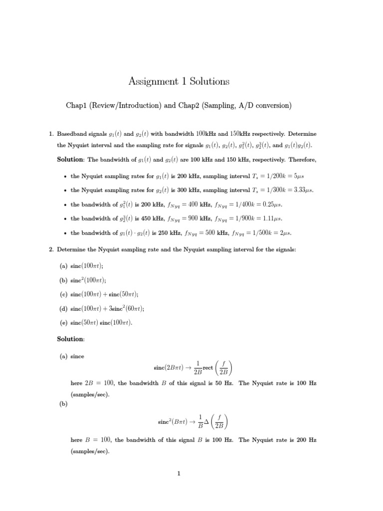 Assignment1 Solution Chap1 2 | PDF | Sampling (Signal Processing) | Bit Rate