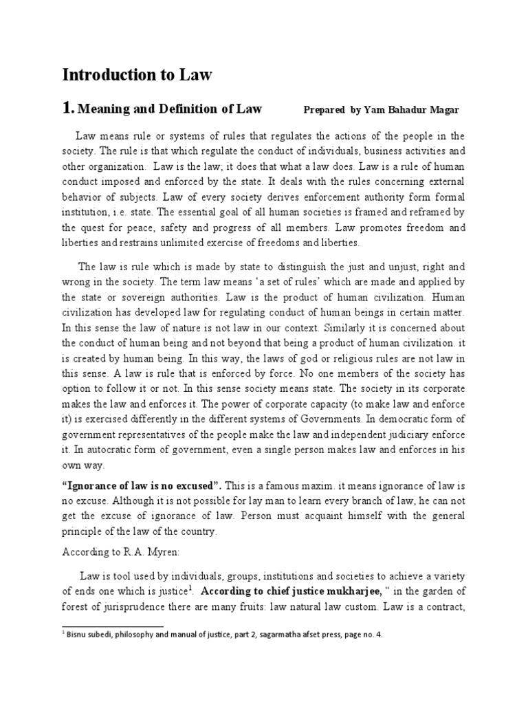 Introduction To Law 1.: Meaning and Definition of Law | PDF | Lawsuit ...