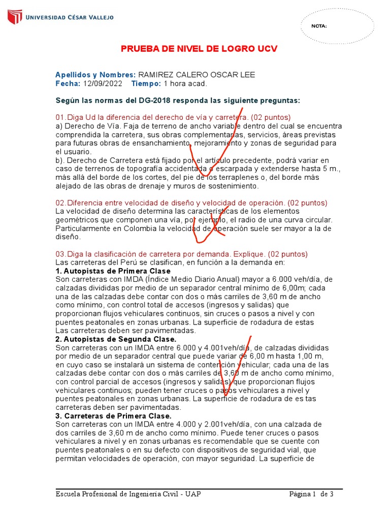 Prueba de Nivel de Logro Ucv | PDF | La carretera | Curva