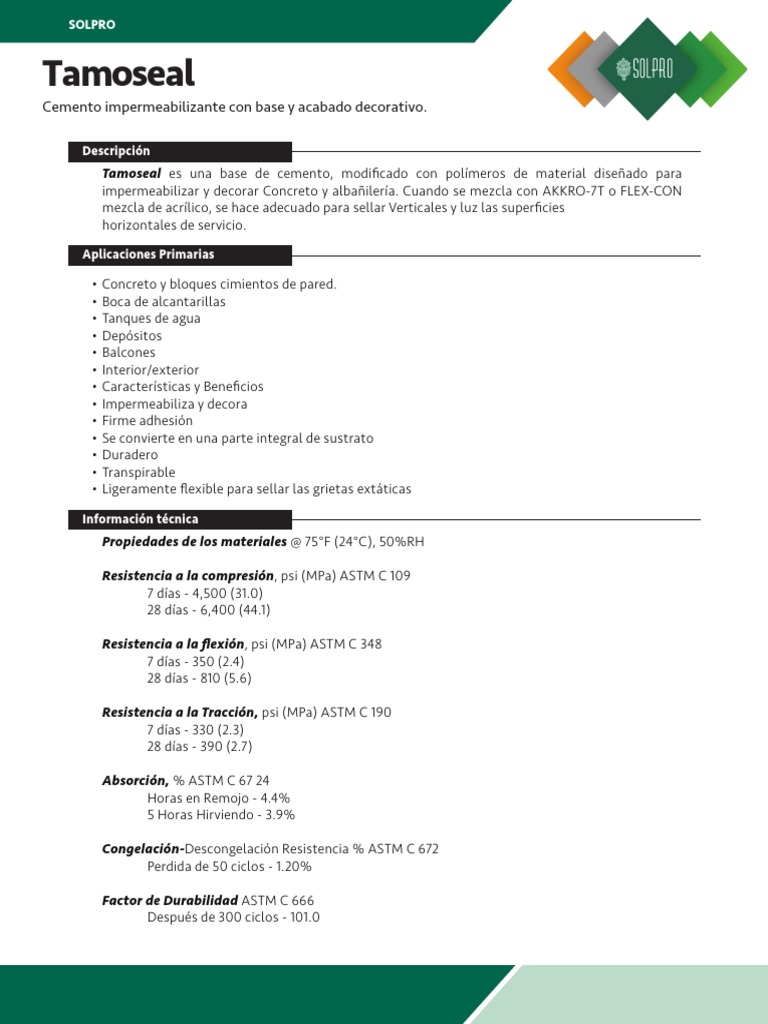 TAMOSEAL | PDF | Agua | Hormigón