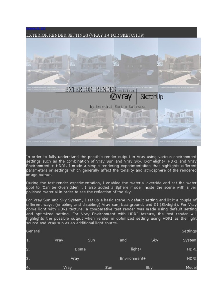 Vray Exterior Render Settings Guide | PDF | Rendering (Computer ...