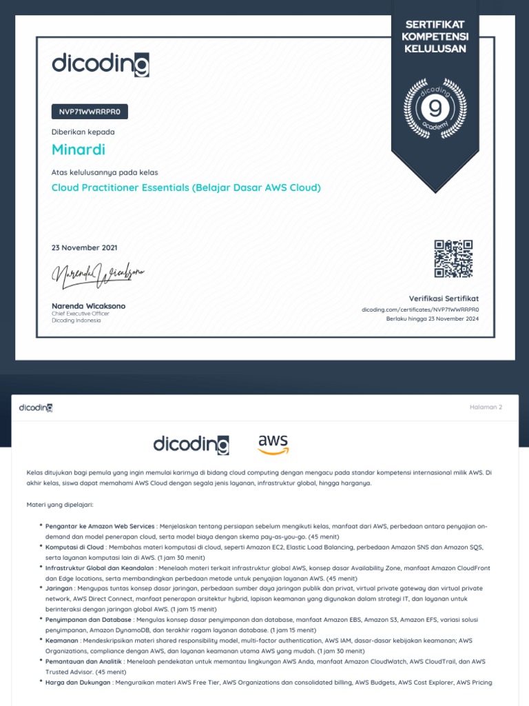 Sertifikat Dicoding AWS | PDF