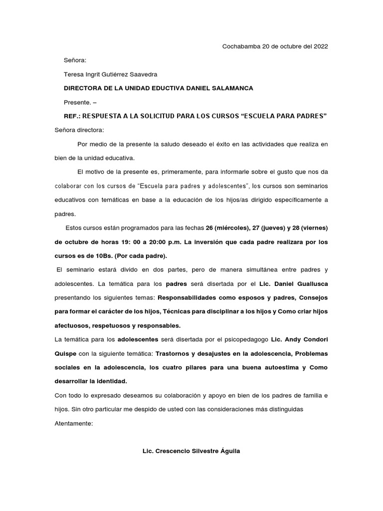 Carta Escuela para Padres-1 | PDF