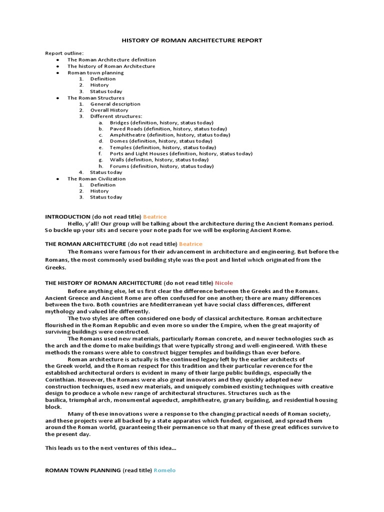 HISTORY OF ROMAN ARCHITECTURE REPORT Script | PDF | Ancient Rome ...