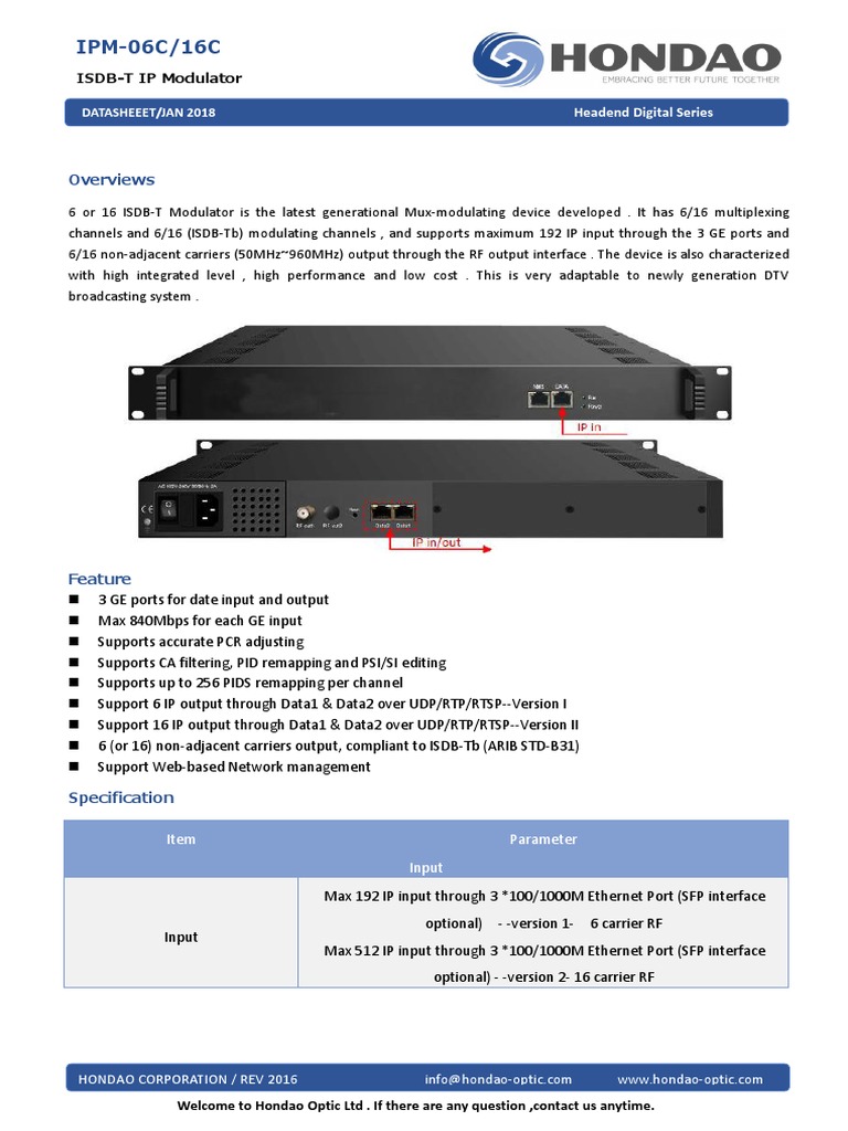 4-NEW-Hondao-IPM16C - Headend Digital - 2022 | PDF | Modulation | Multicast