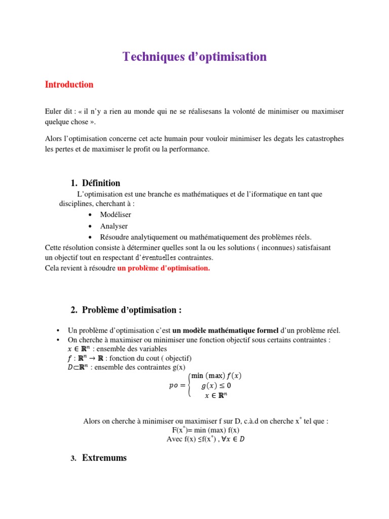 Technique Doptimisation (Partie 1) | PDF | Optimisation mathématique ...