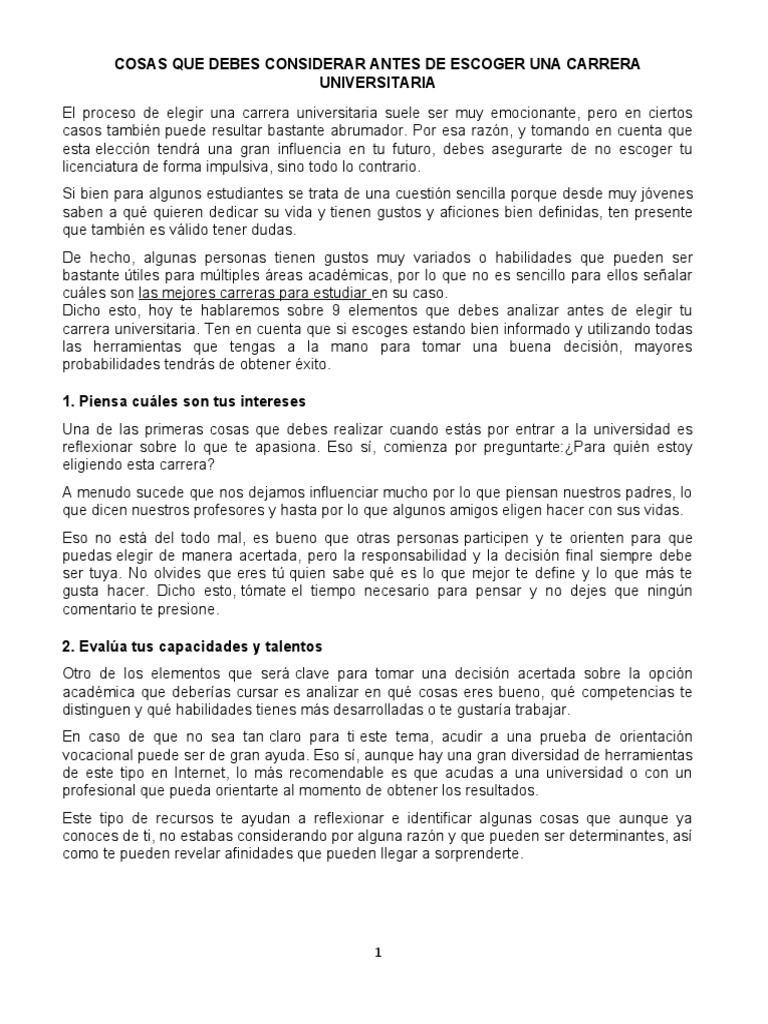 9 Cosas Que Debes Considerar Antes de Escoger Una Carrera Universitaria ... 9 Cosas Que Debes Considerar Antes de Escoger Una Carrera Universitaria ...