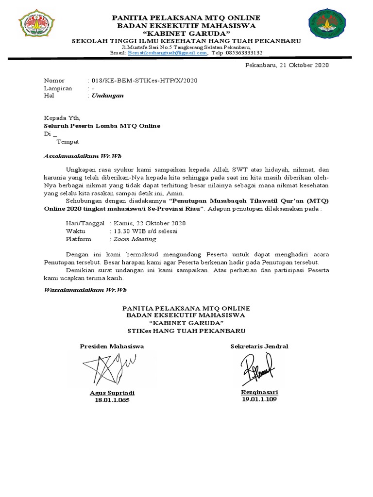 Undangan Penutupan MTQ Online 2020 | PDF