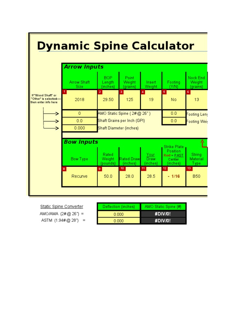 Dynamic Spine Calculator Rev 7-18-10 | PDF | Arrow | Bow And Arrow