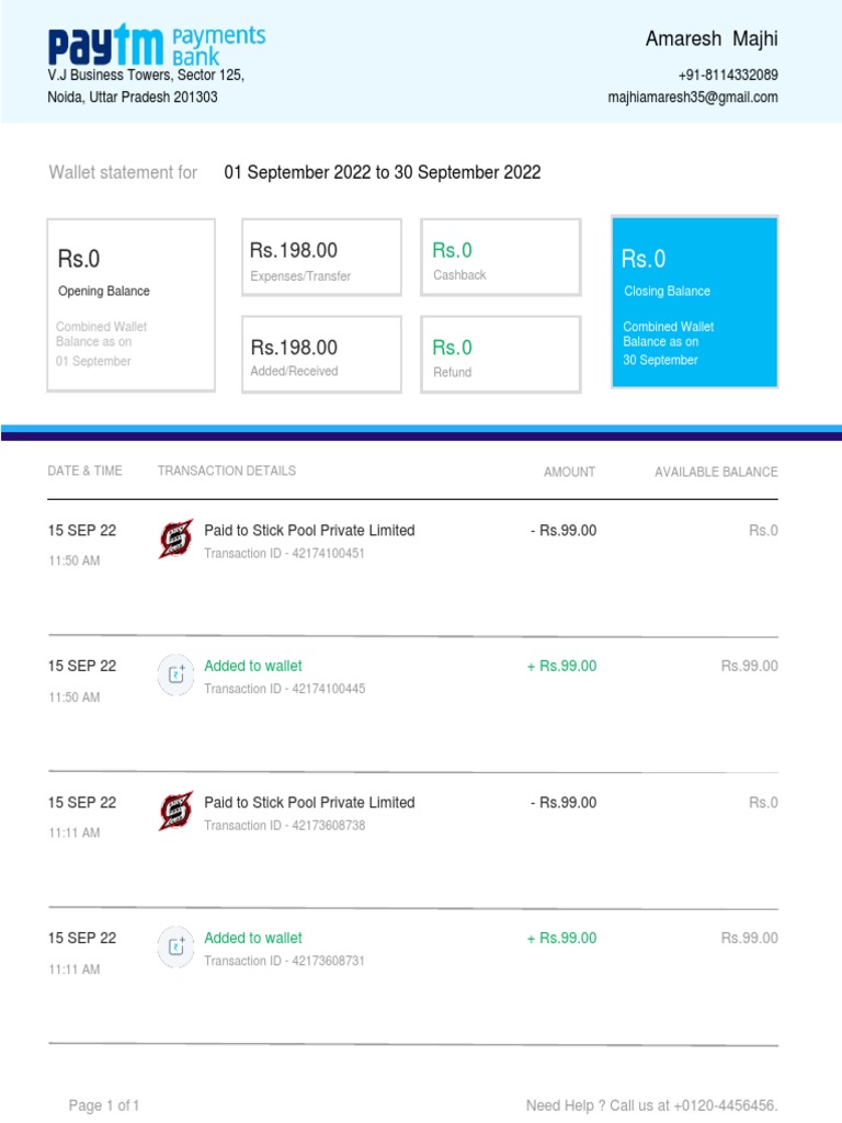 Paytm Statement Sep2022 8114332089 | PDF