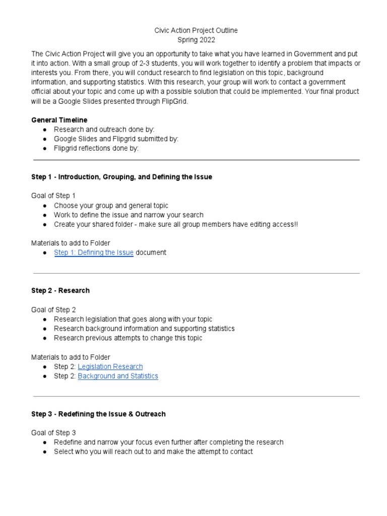 Civic Action Project Instructions Links | PDF