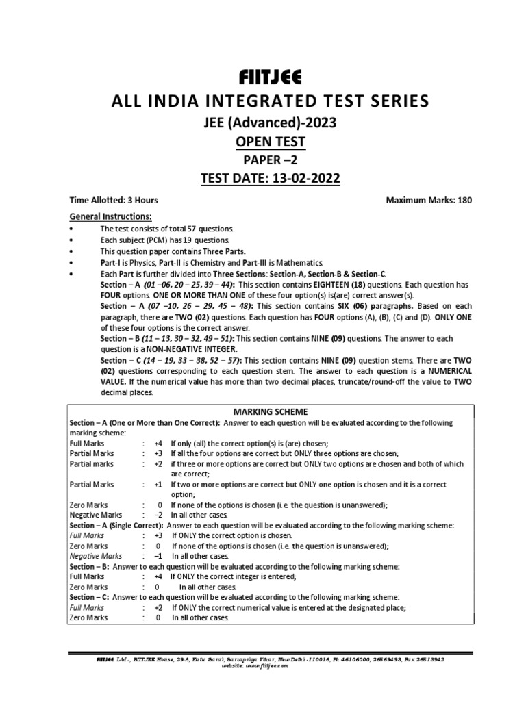 AIITS 2123 OT JEEA Paper 2 | PDF | Buoyancy | Force