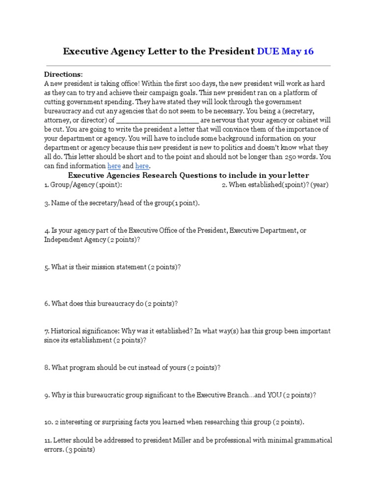 Executive Agency Letter To The President | PDF | Bureaucracy