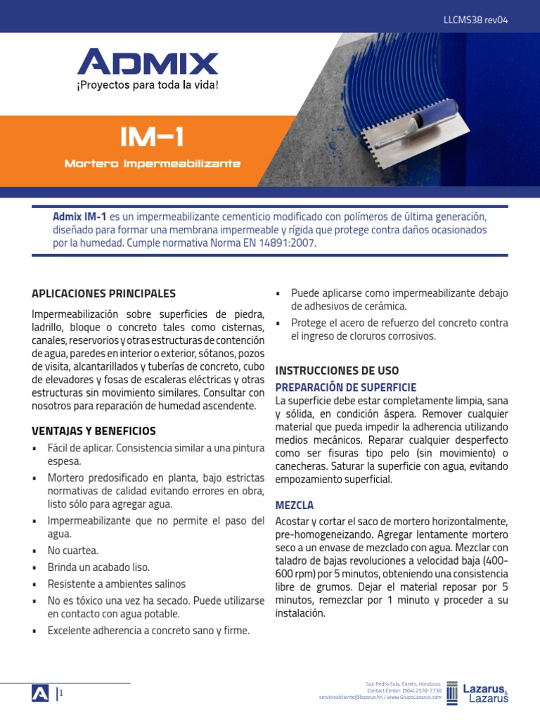 Admix IM1 | PDF | Hormigón | Agua