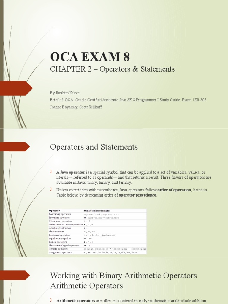 Oca Java Se 8 Exam Chapter 2 Operators Statements | PDF | Control Flow ... Oca Java Se 8 Exam Chapter 2 Operators Statements | PDF | Control Flow ...