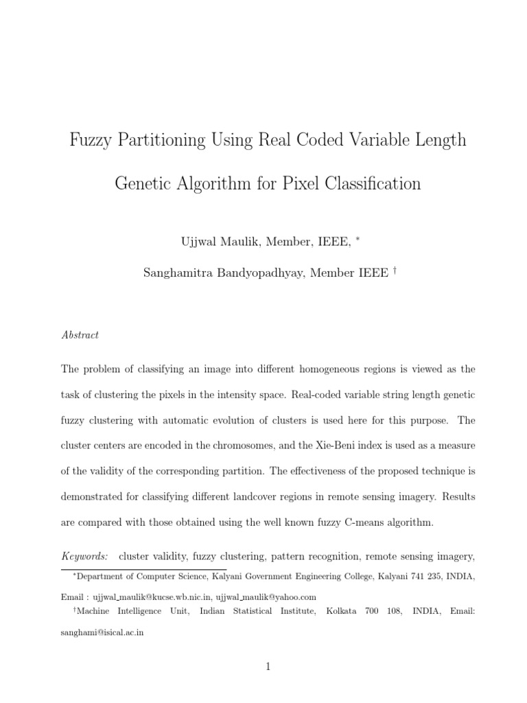 Fuzzy Partitioning Using Real Coded Variable Length Genetic Algorithm For Pixel Classification ...