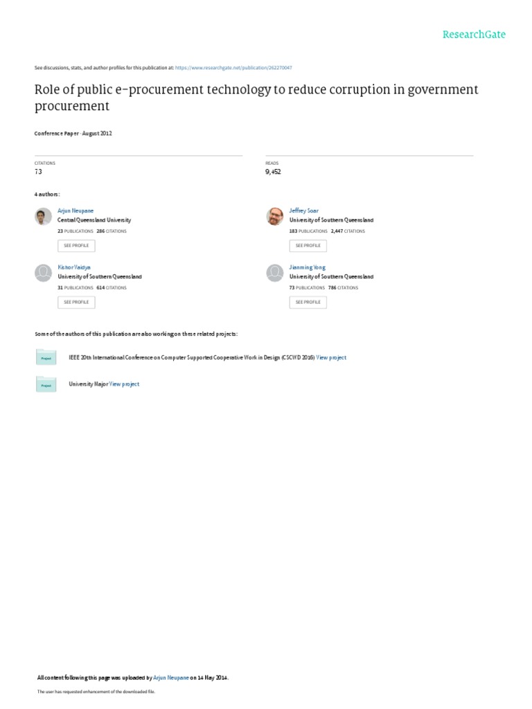 Role Of Public E Procurement Technology To Reduce Corruption In Government Procurement Pdf