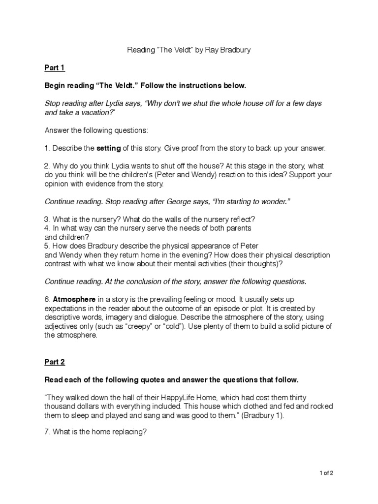 Assignment - Reading The Veldt | PDF | Psychology