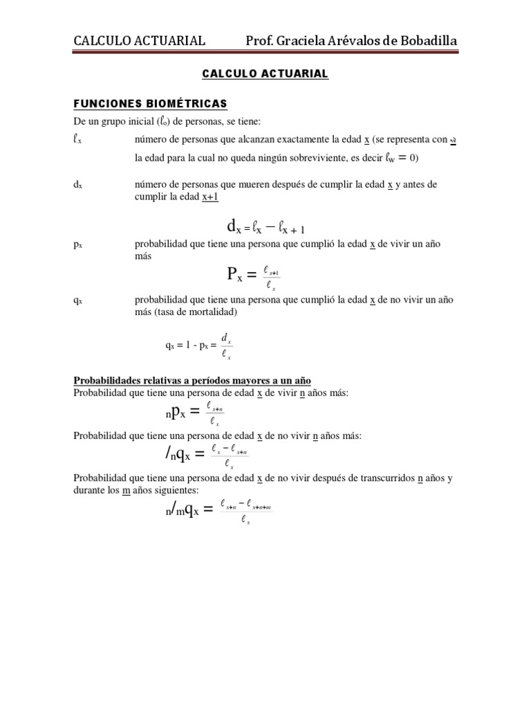 FORMULARIO CALCULO ACTUARIAL | PDF