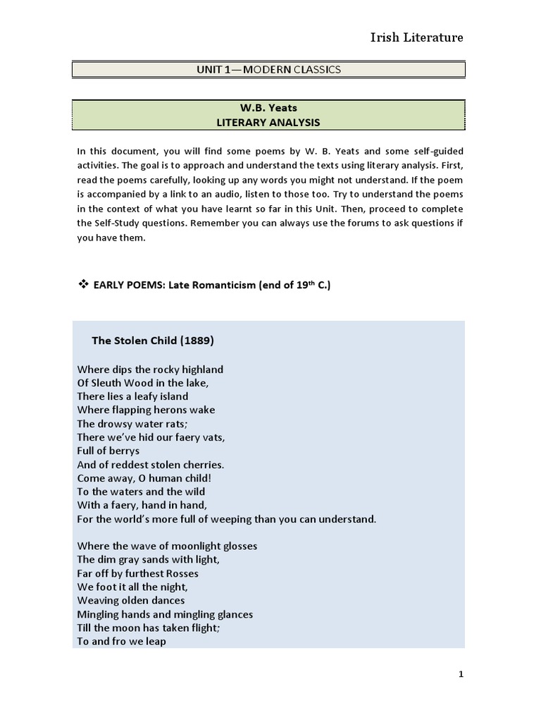 Literary Analysis W.B.YEATS | PDF