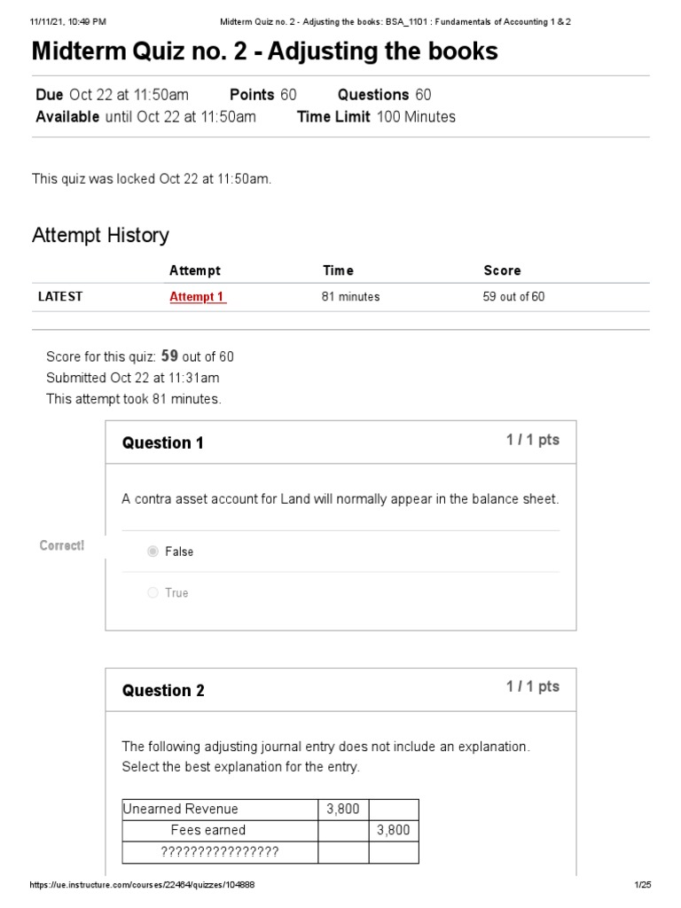 Adjusting Entries Quiz 2 | PDF | Debits And Credits | Expense