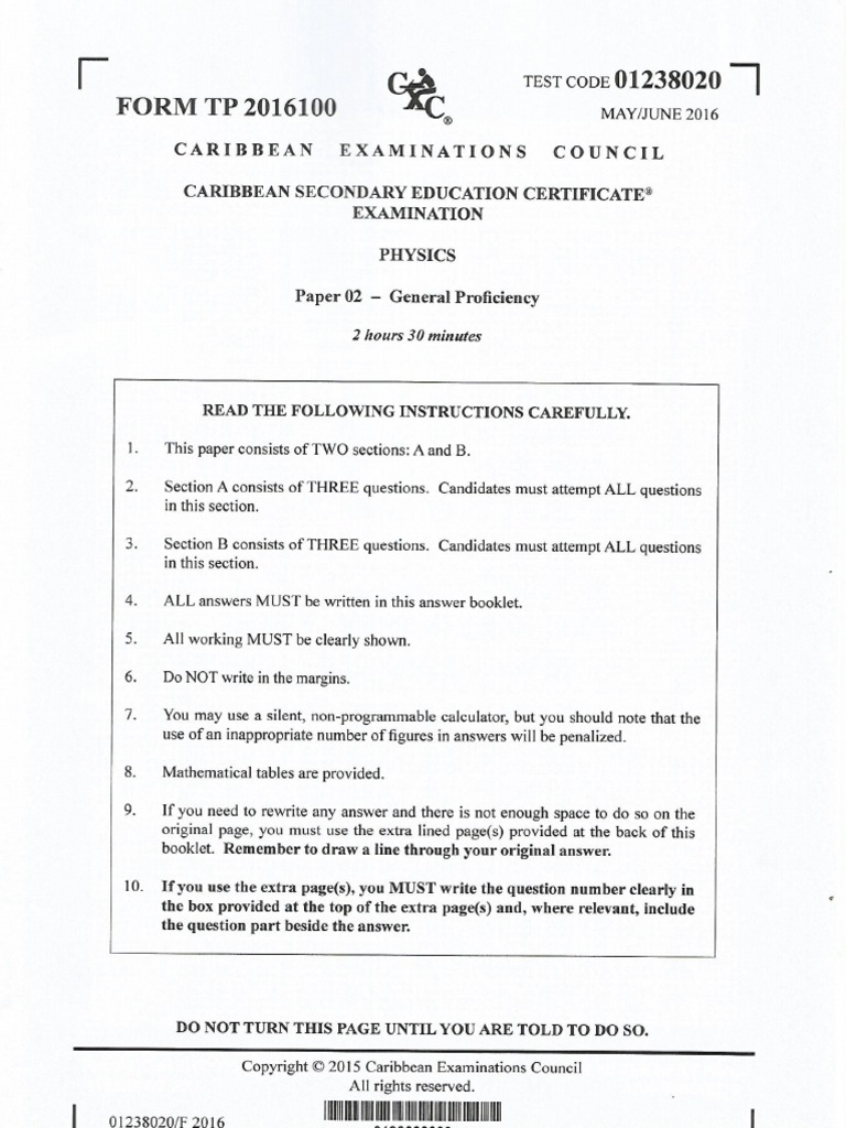CSEC Physics P2 Jun 2016 | PDF