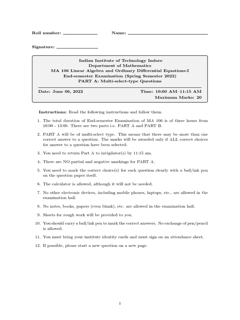 ESE Paper With Answers | PDF | Matrix (Mathematics) | Theoretical Physics