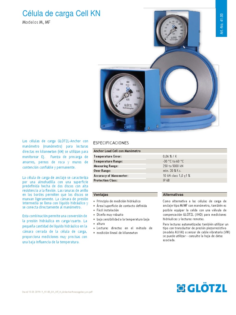 Celda de Carga Anclaje P - 41.00 - KN - MF - M - Ankerkraftmessgeber - ESP 3 | PDF | Science | Gases