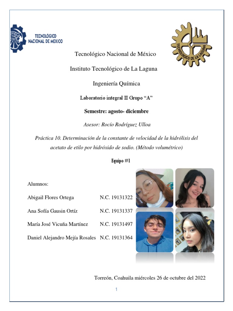 Reporte 10 Lab 2 | PDF | Velocidad de reacción | Cinética química